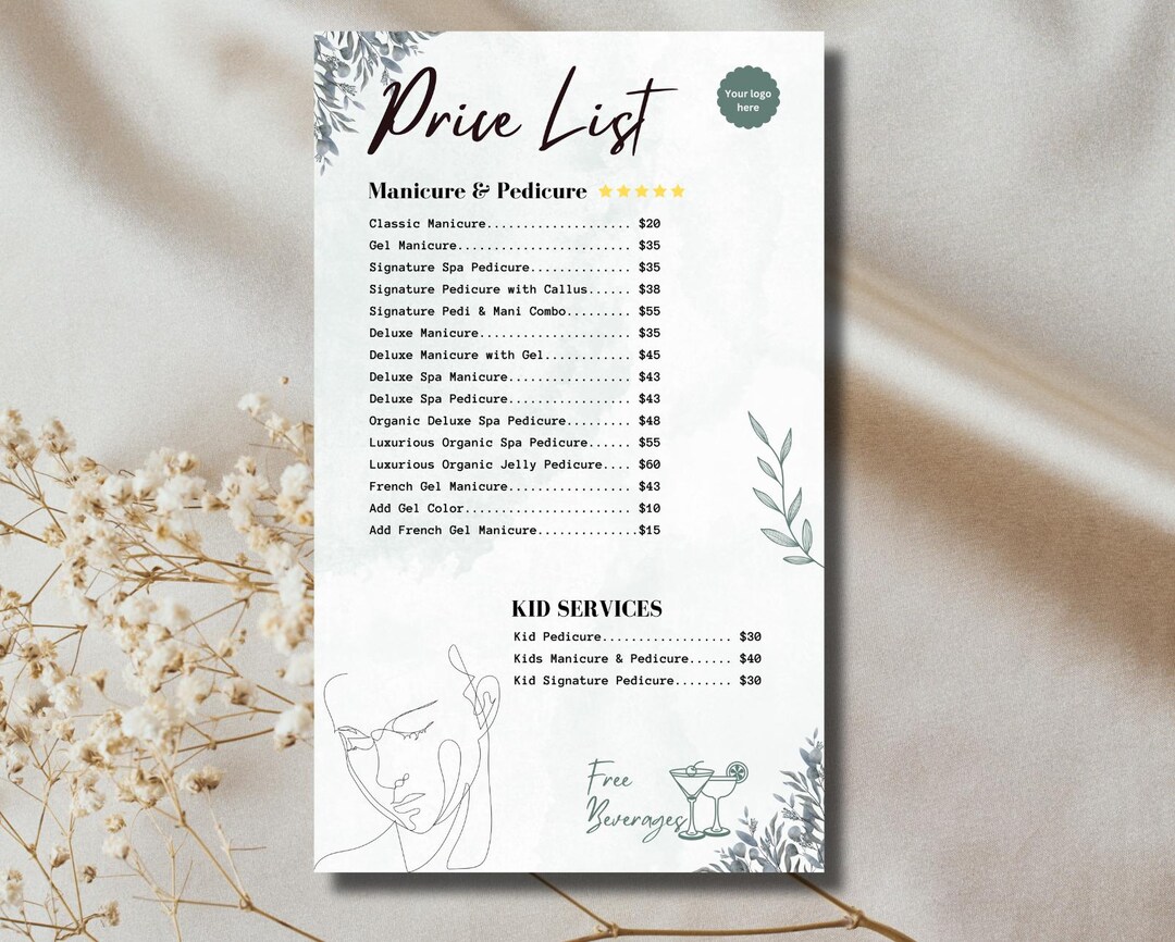 Editable Nail Tech Price List Template Modern Beauty, Spa, Nail Art ...