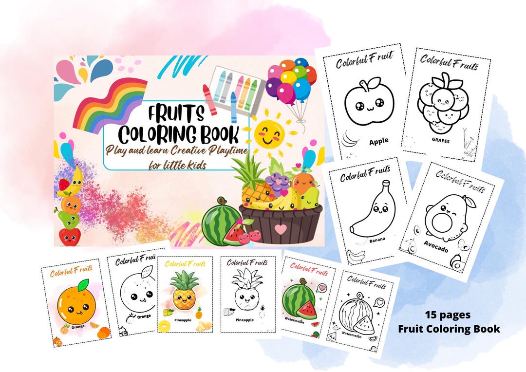 Fruit Coloring Book Digital Product Colorful Fruits Coloring Adventure ...