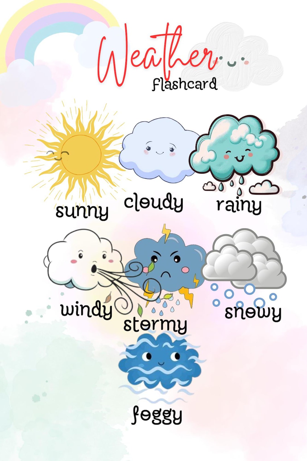 Weather Flashcards Talking Flascards Digital Download Printable Ready ...