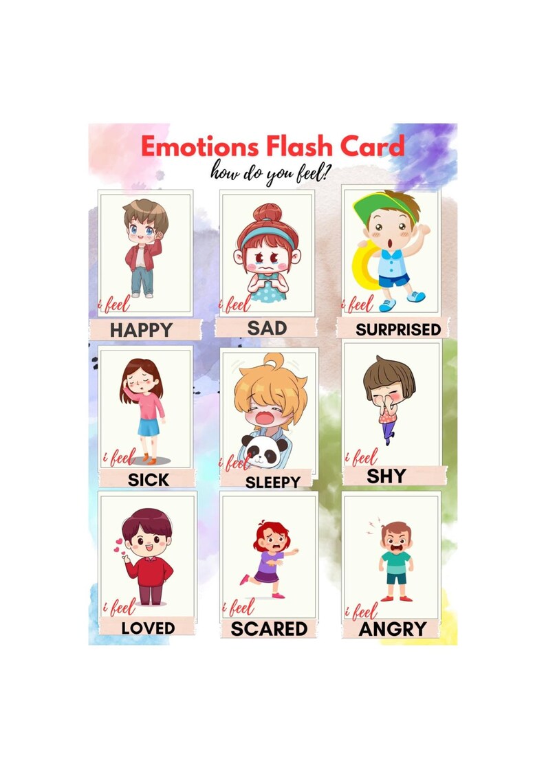 Emotion Flash Cards Printable Flash Card Digital Flash Card Template Canva Educational Flash ...
