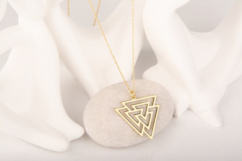 14K Gold Valknut Symbol Necklace, Viking Necklace, Odins Knot Necklace ...