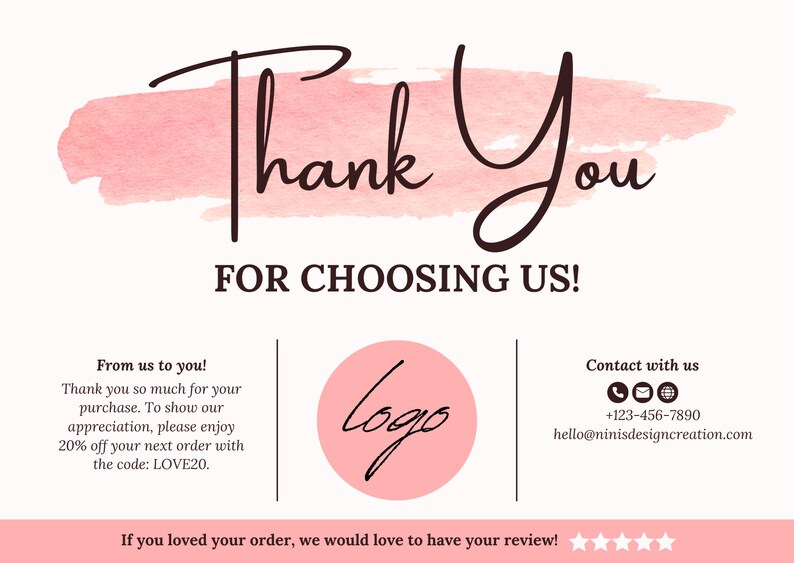 Pink Thank You Card - Etsy