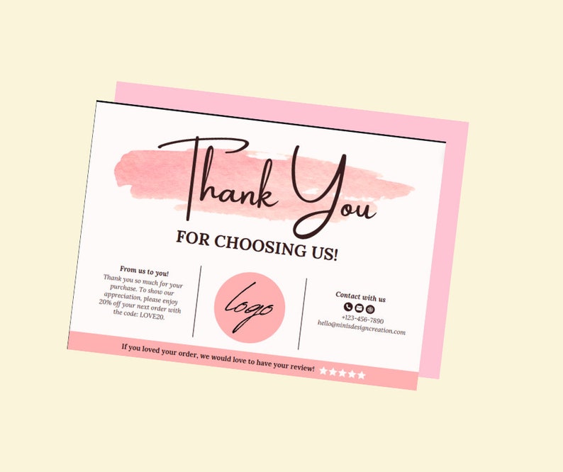 Pink Thank You Card - Etsy
