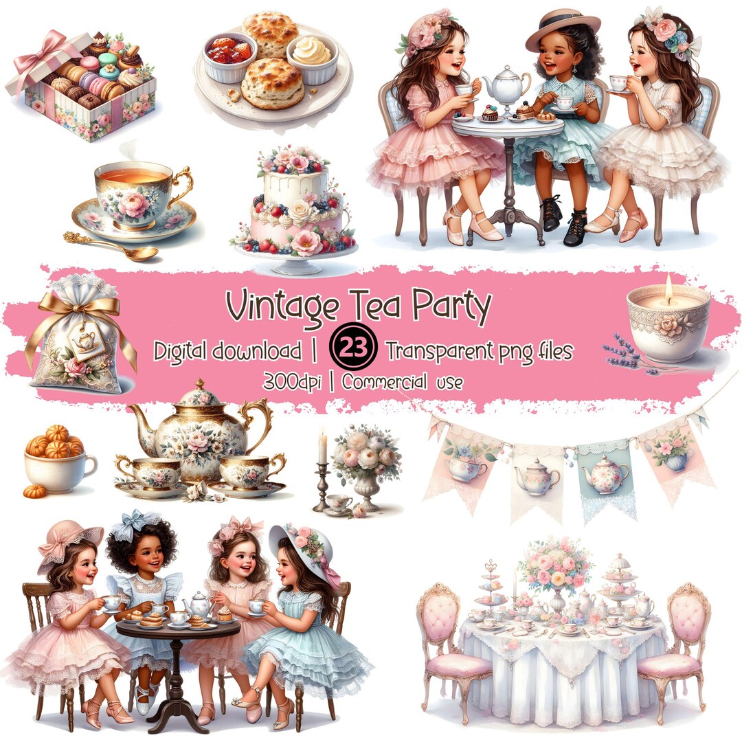 Vintage Tea Party Clipart: Victorian High Tea PNG Bundle (digital ...
