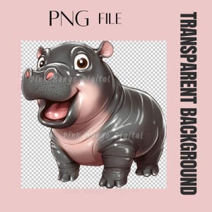 Moo-deng Baby Hippo PNG Clipart Cute Cartoon Hippo Illustration Set ...
