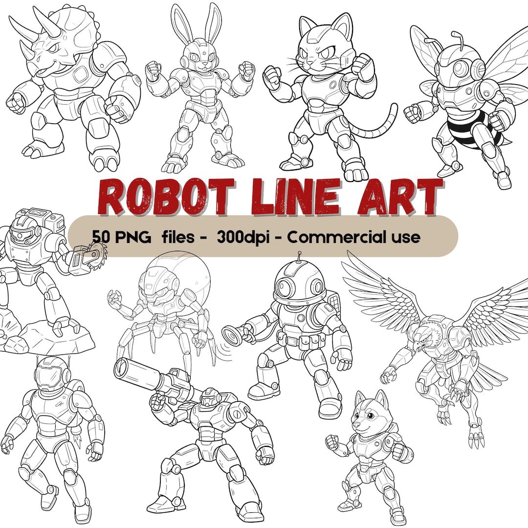 Robot Line Art Clipart, Cute Robot Coloring Pages PNG, Mech & Robot ...