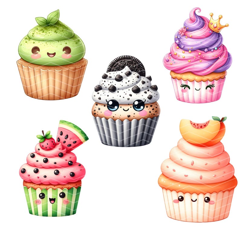 Kawaii Cupcake PNG Bundle | 25 Cute Dessert Clipart | Transparent ...