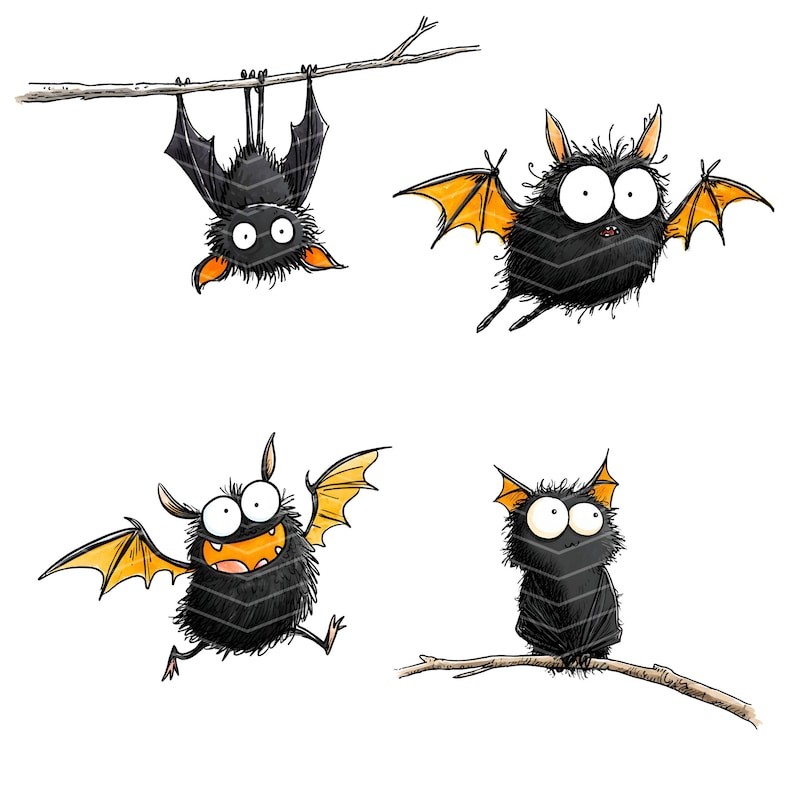 Funny Halloween Bat Clipart Bundle: Commercial Use PNG Graphics - Etsy