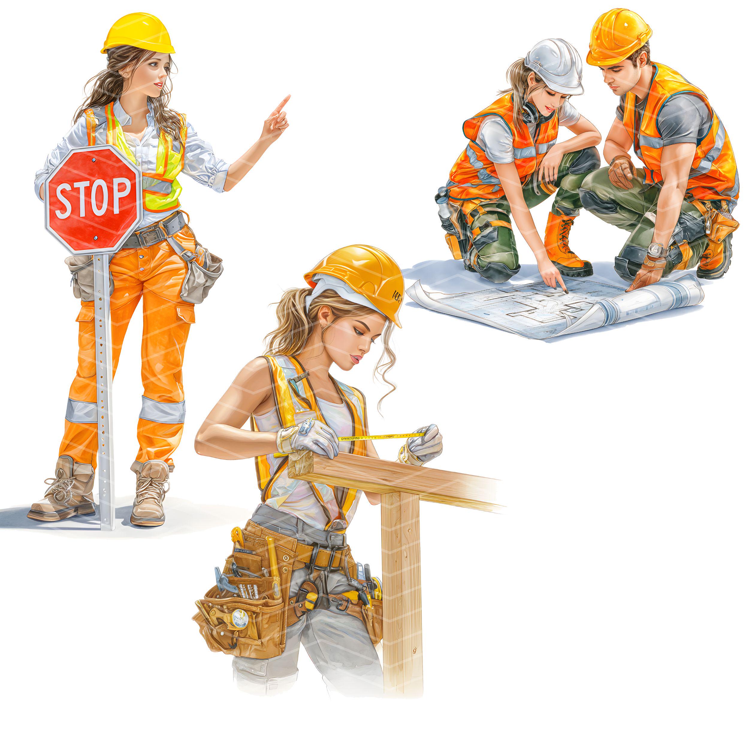 Watercolor Construction Worker PNG Bundle | 10 Transparent Clipart ...