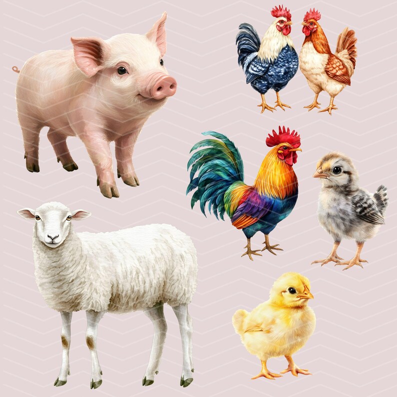 Farm Watercolor Clipart, Cute Farm Animals Clipart, Pig Duck Cow Rabbit ...