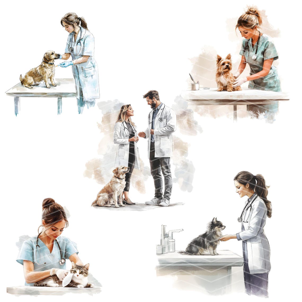 Watercolor Vet Clipart, Veterinarian With Dog Animal Doctor, Veterinary ...