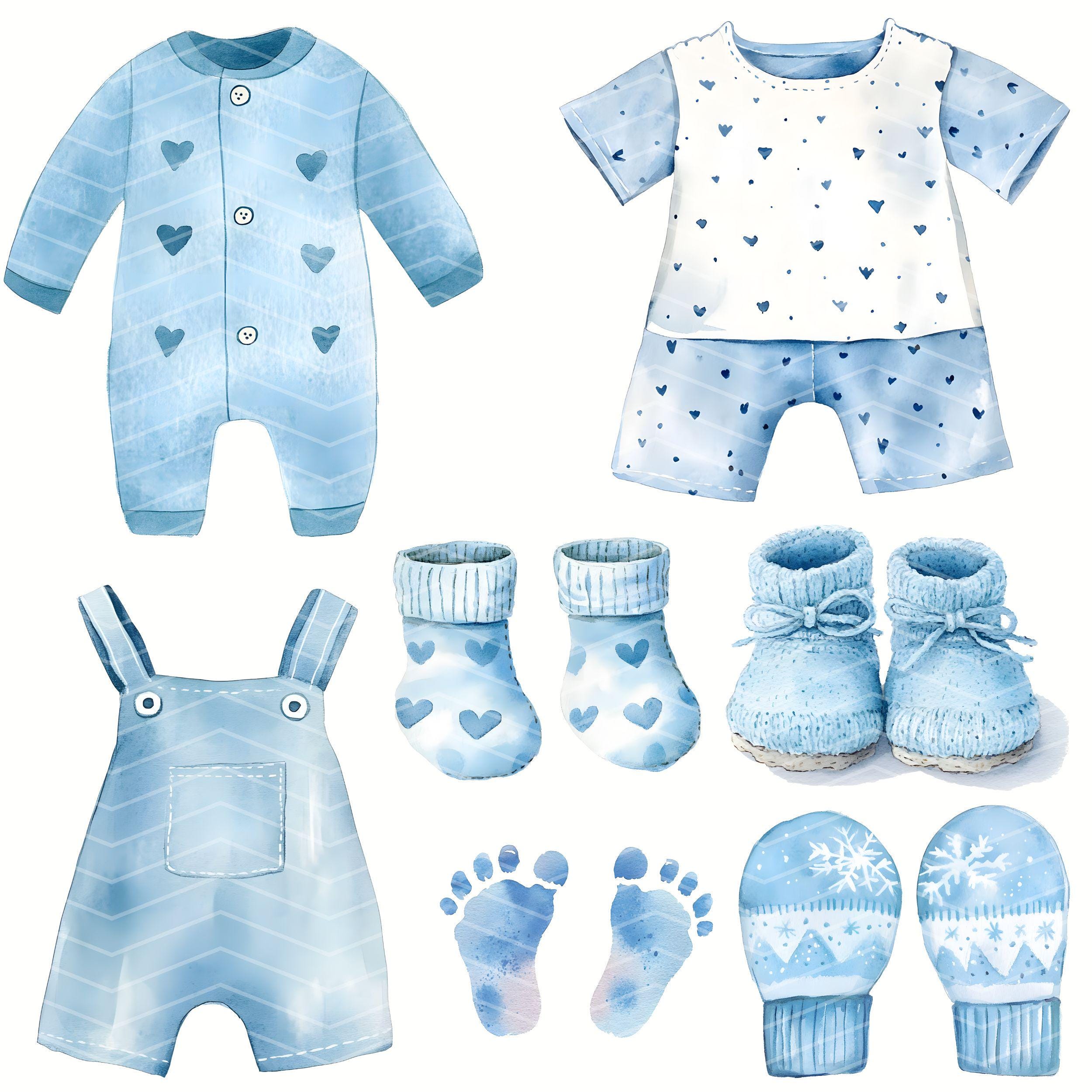 Boy Baby Shower Clipart Bundle Watercolor PNG Nursery Decor Blue ...