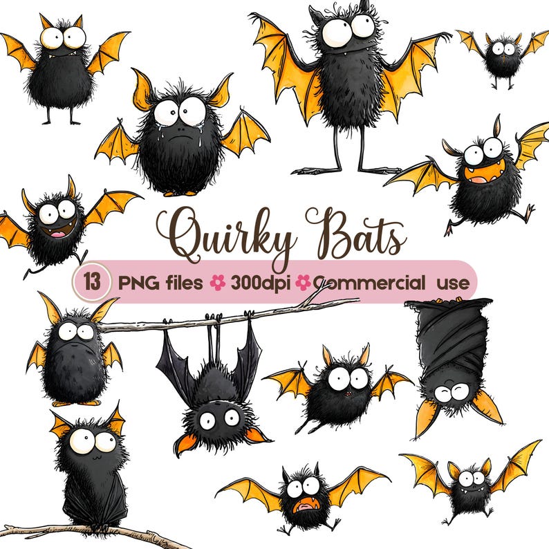 Funny Halloween Bat Clipart Bundle: Commercial Use PNG Graphics - Etsy