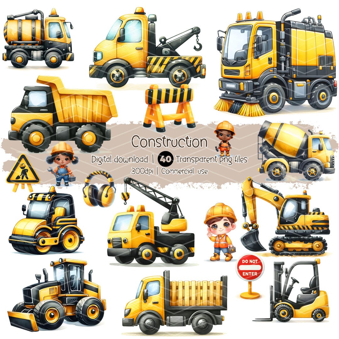 Construction Vehicles & Workers PNG Clipart, Bulldozer , Cement Truck ...