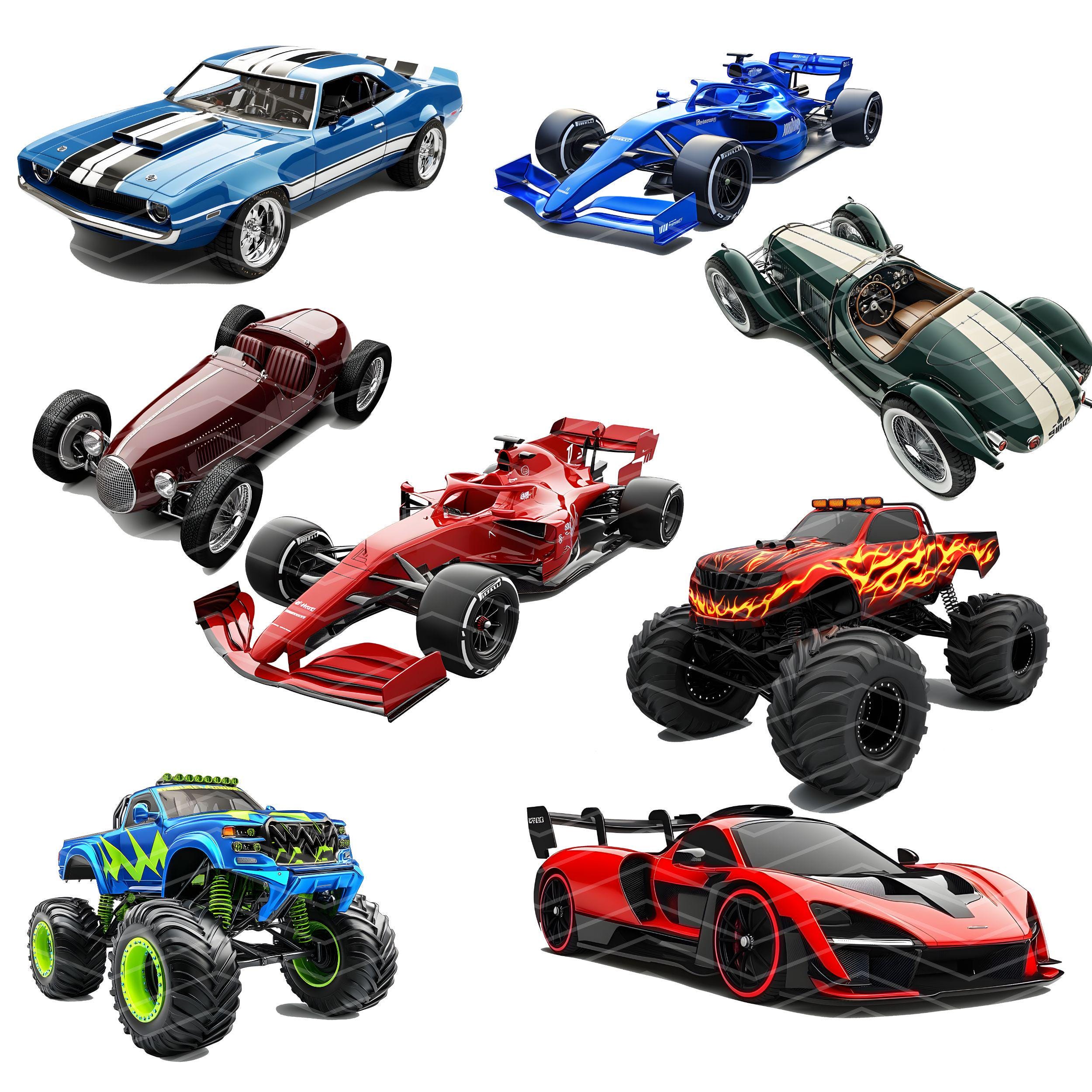 Toy Car Clipart Bundle, Race Car PNG, Boy Birthday Party Decor, Kids Party Decor, Digital ...