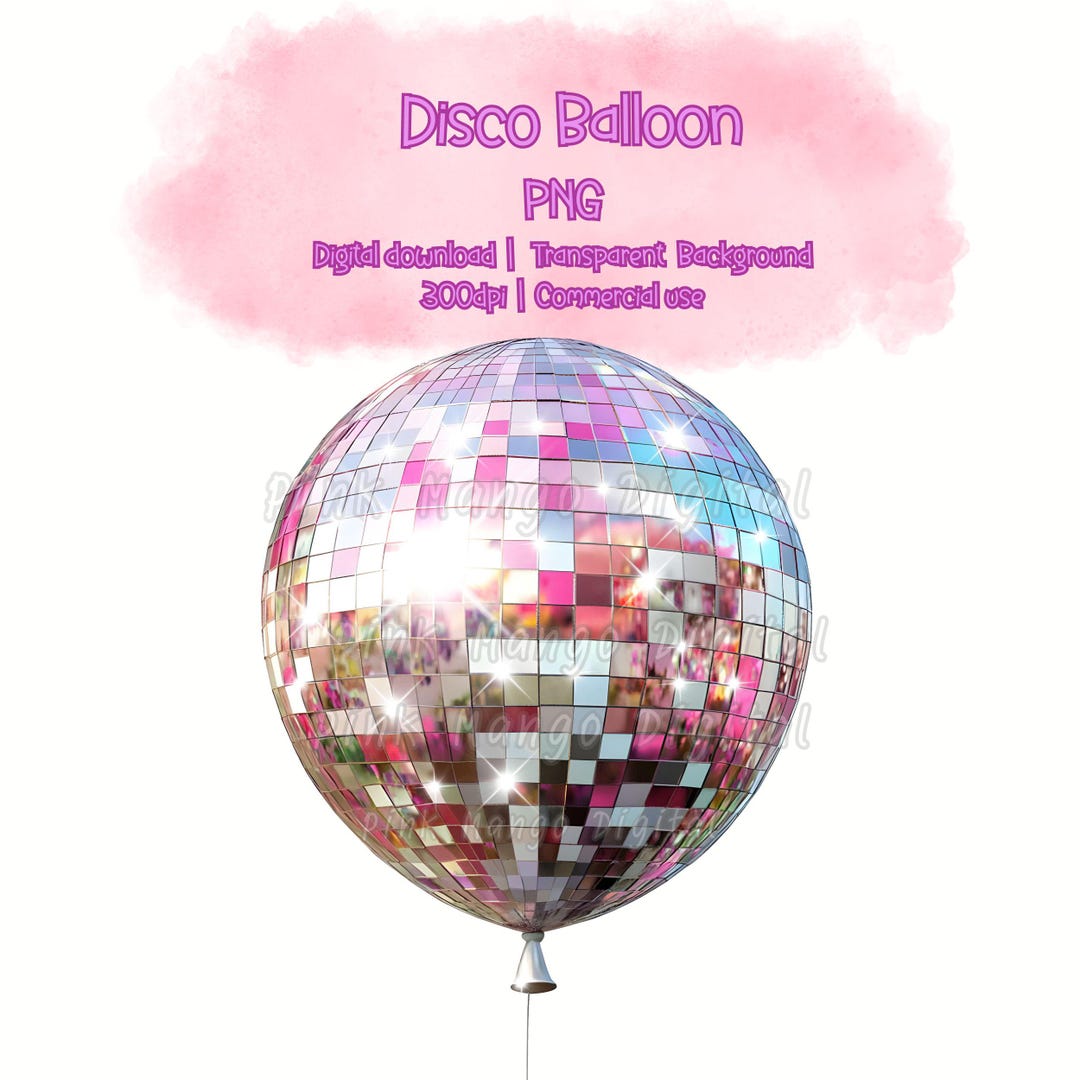 Glam Disco Balloon Clipart - Retro Party Decor, Birthday Party Decor ...