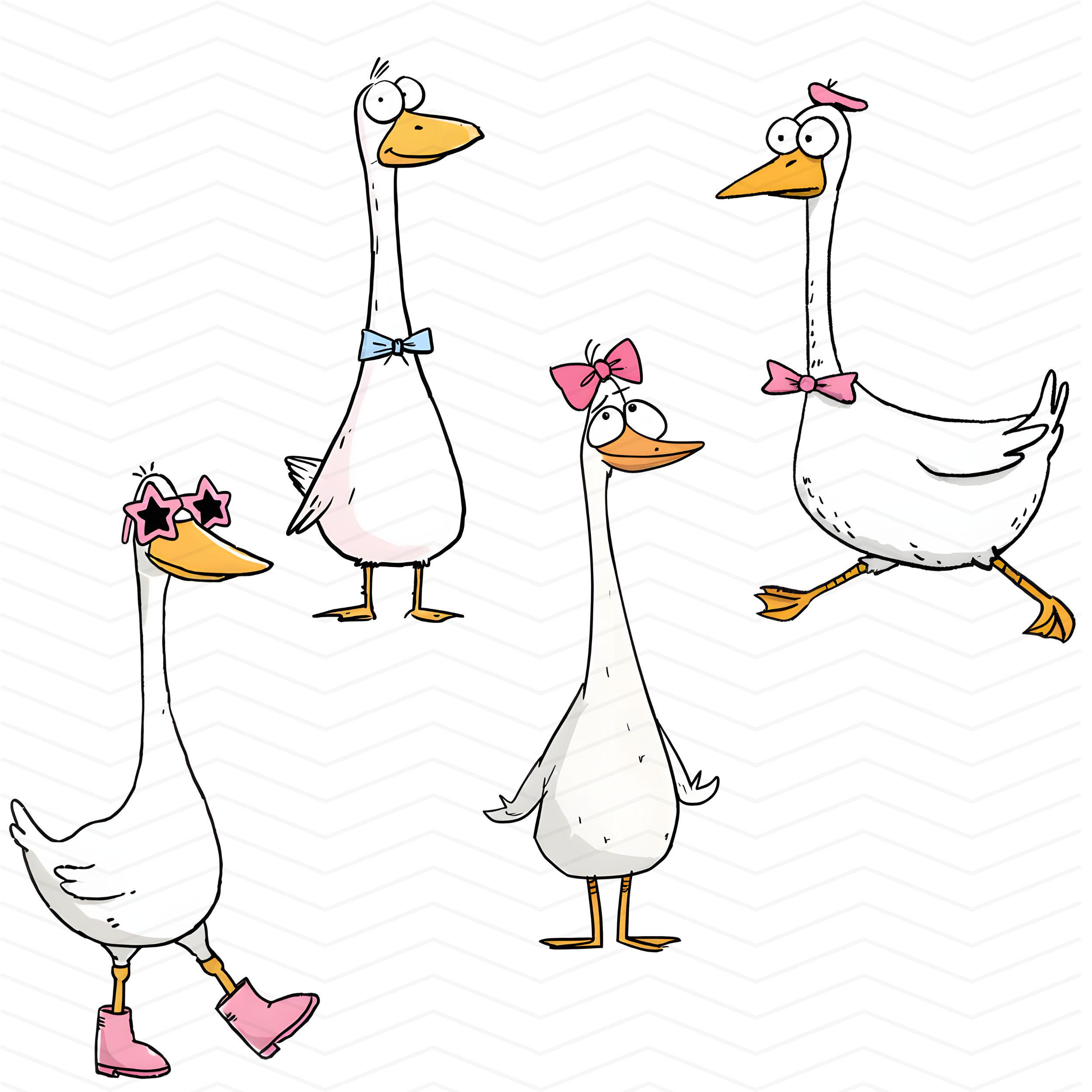 Funny Goose Clipart Bundle: Quirky Cartoon Geese PNG (digital Download ...