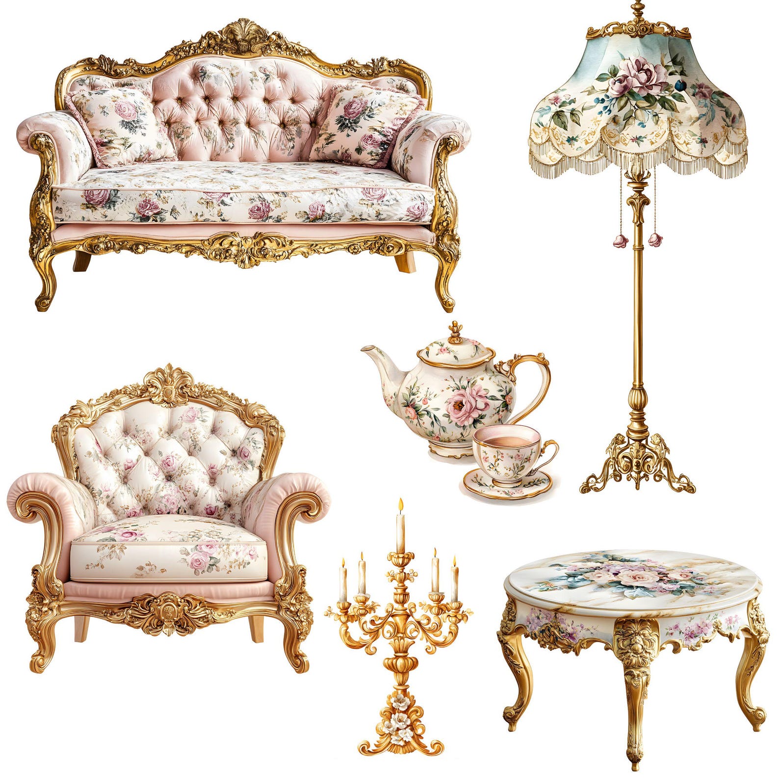 Victorian Rococo Clipart Bundle | Vintage Furniture PNG | Elegant ...