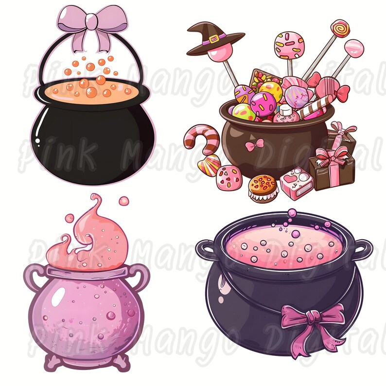 12 Cute Cauldrons With Bow PNG Clipart Halloween Cauldron Clipart Cute ...