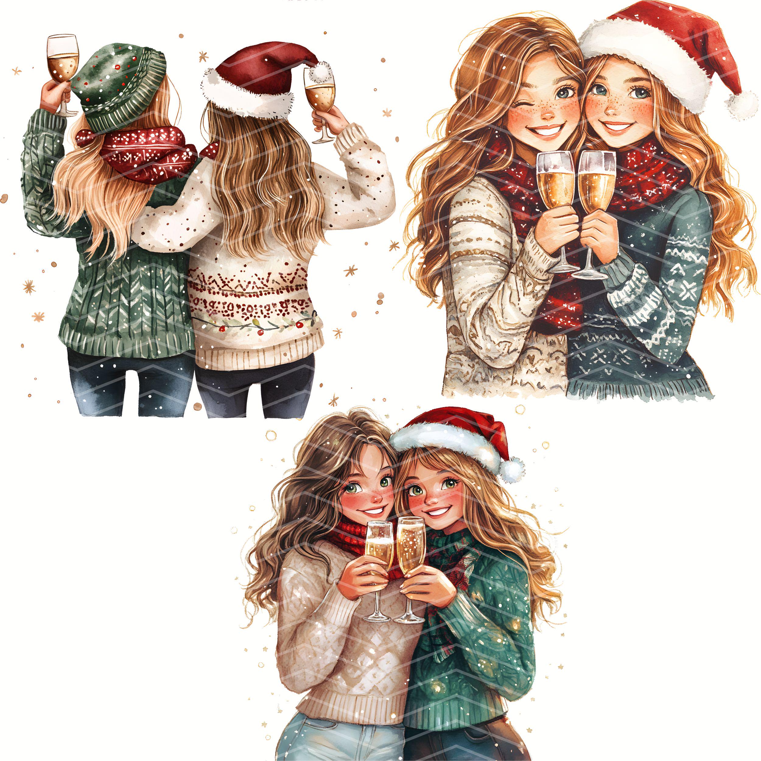 Best Friend Christmas Clipart Bundle Cozy Winter Friends Holiday Girls ...
