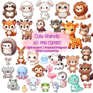 60 Cute Animal Clipart Bundle - PNG Images, Perfect for Scrapbooking ...