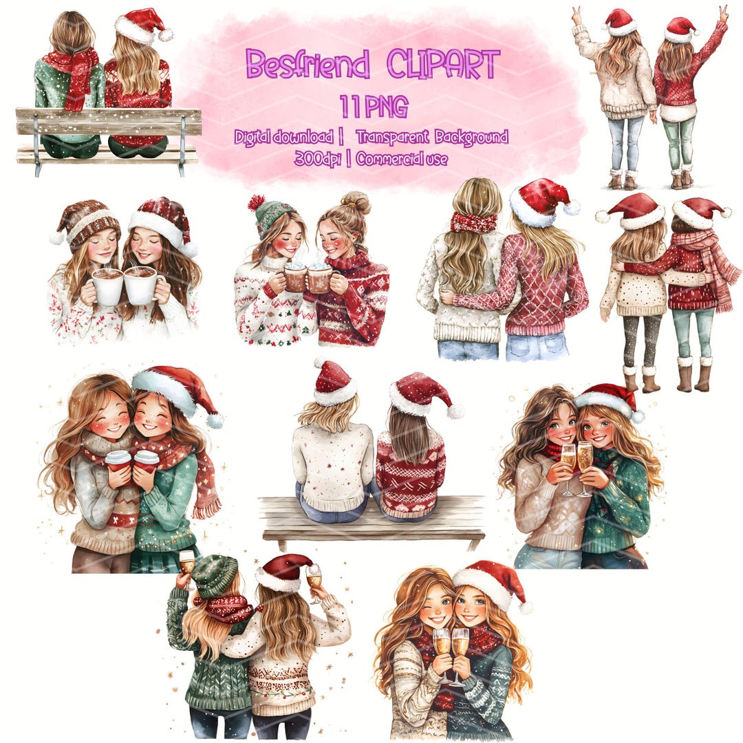 Best Friend Christmas Clipart Bundle Cozy Winter Friends Holiday Girls ...