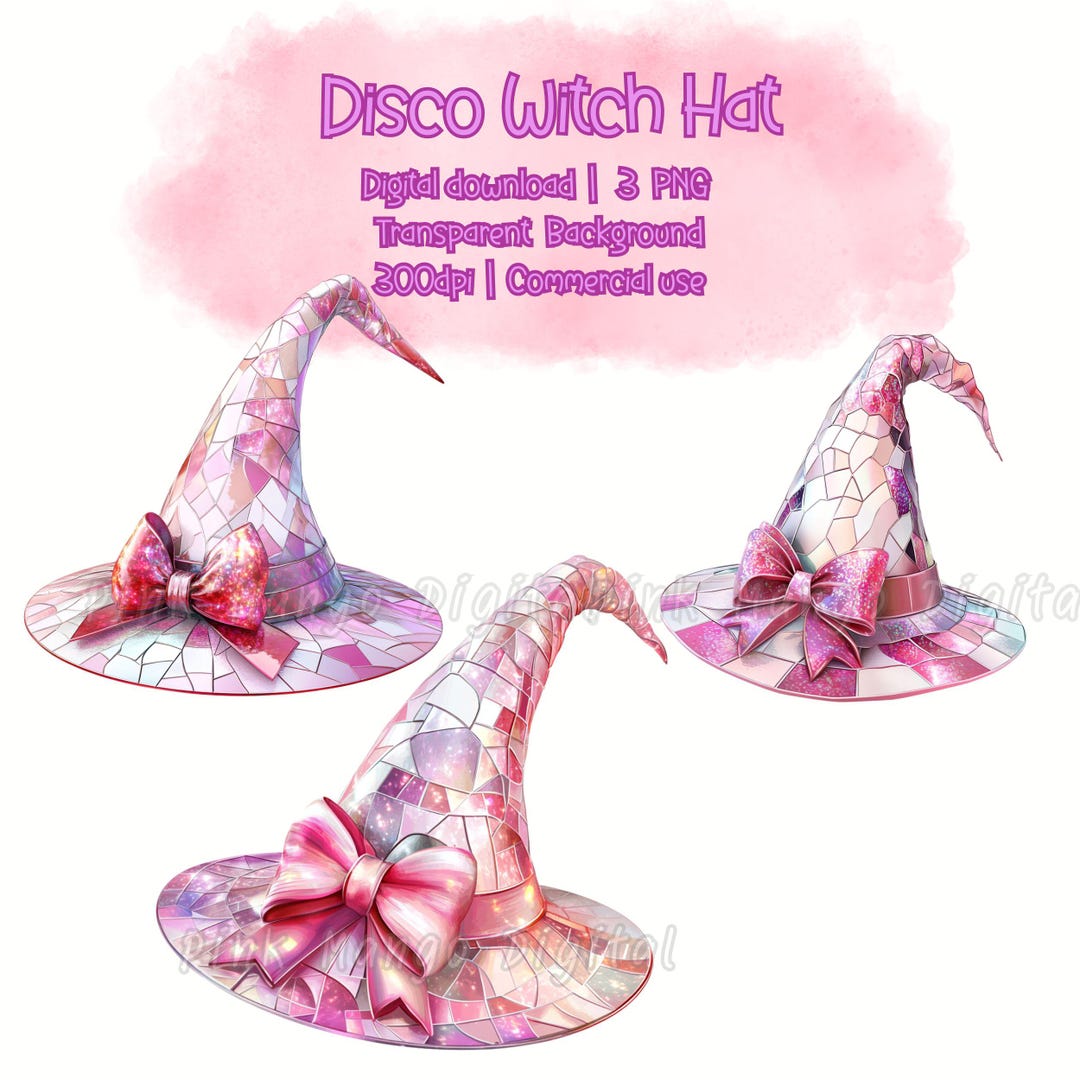 Pink Disco Witch Hat Clipart Bundle: Glam Halloween PNG (300 DPI) - Etsy
