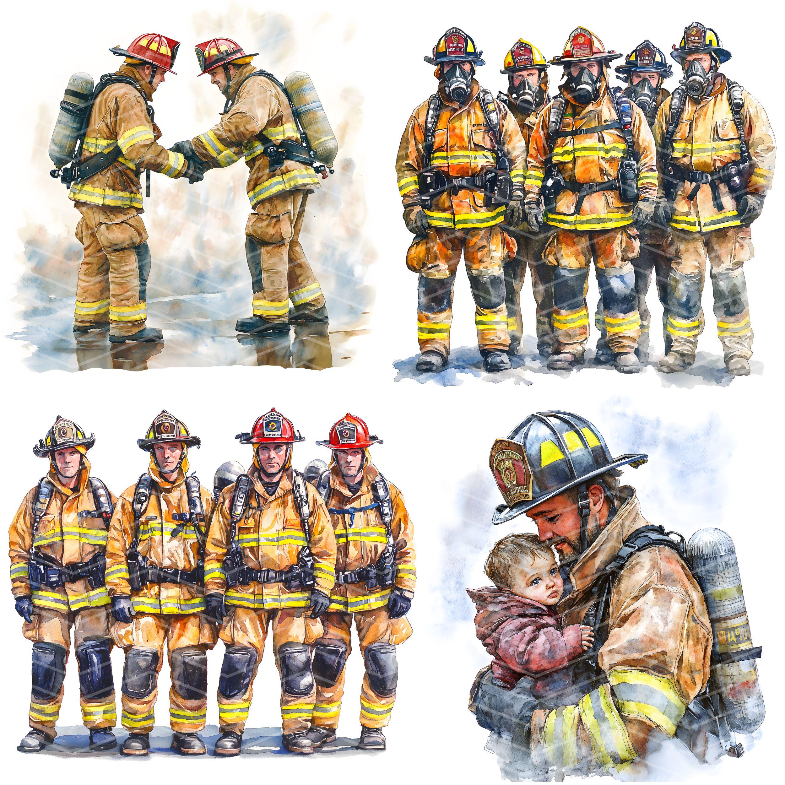 Firefighter Watercolor Clipart, Fireman PNG, Fire Truck Clipart, Fire ...
