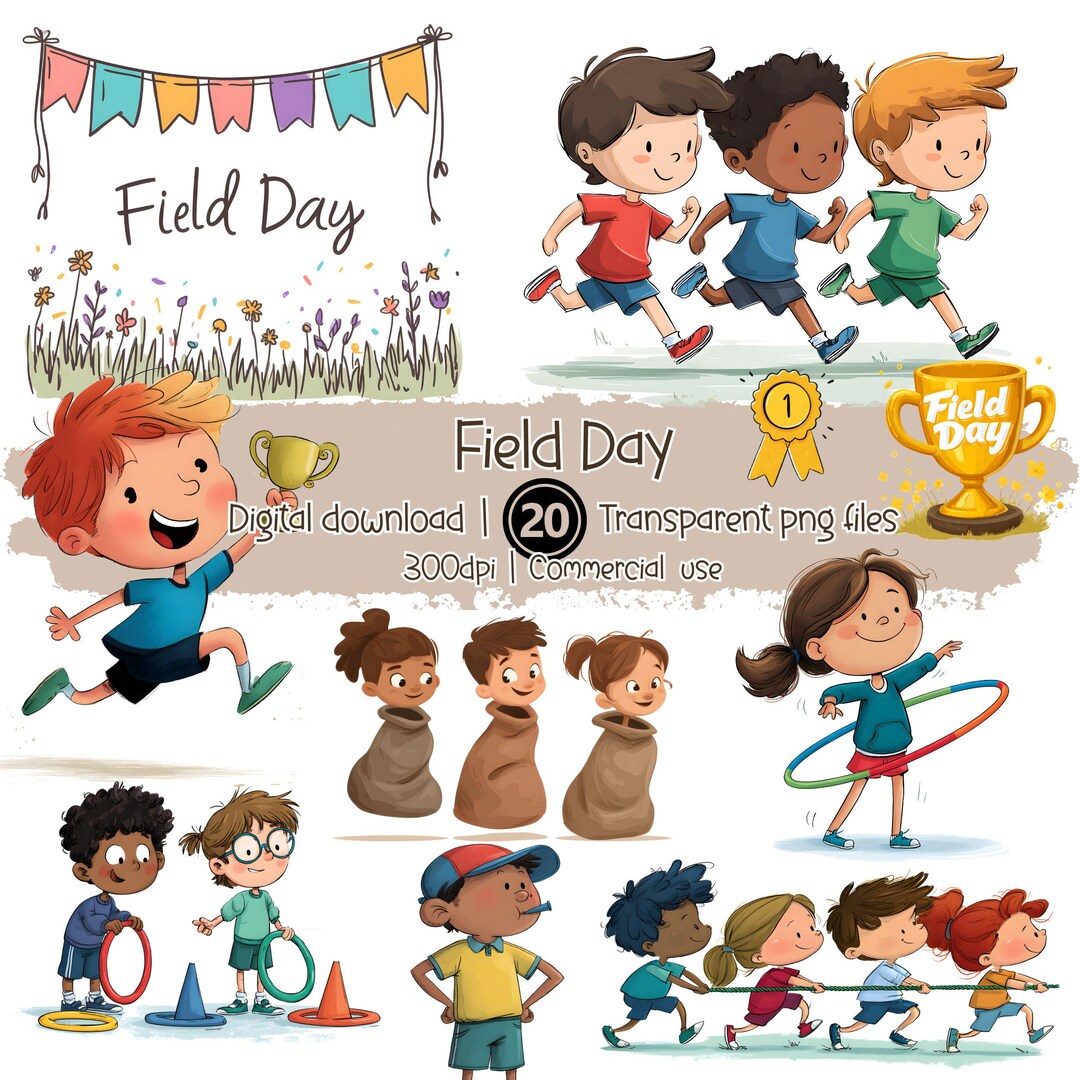 Field Day Clipart PNG Bundle | Kids Sports Day Illustrations | School ...