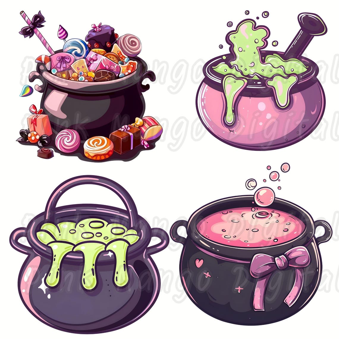 12 Cute Cauldrons With Bow PNG Clipart Halloween Cauldron Clipart Cute ...