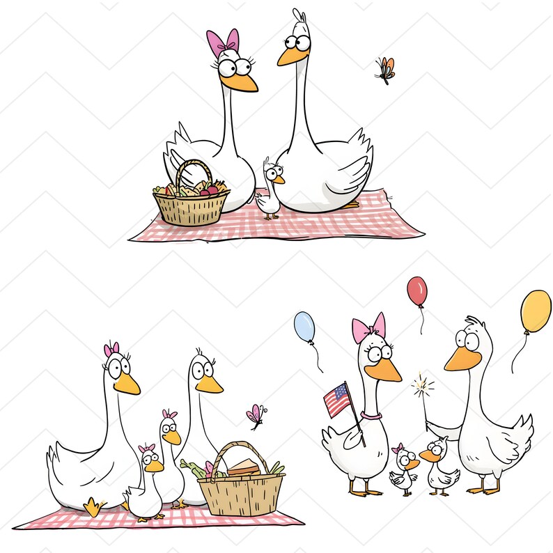 Goose Family Clipart Bundle, Cute Holiday Goose PNG, Farm Animal ...