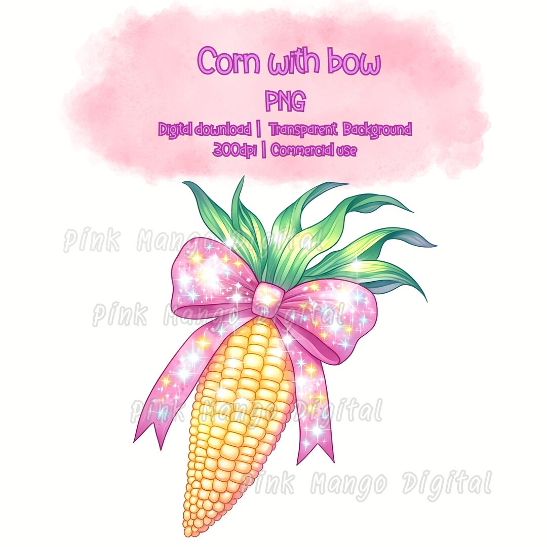 Whimsical Corn With Bow Clipart | Playful Digital Art for Farm-themed ...