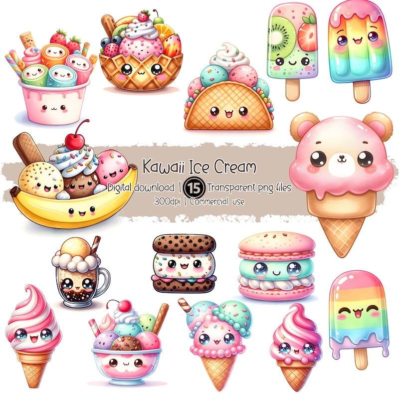 Ice Cream Kawaii Stickers - Etsy
