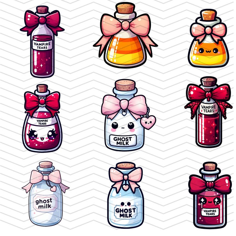 Kawaii Halloween Potion Clipart Bundle | 63 Cute Potion Bottles PNG ...