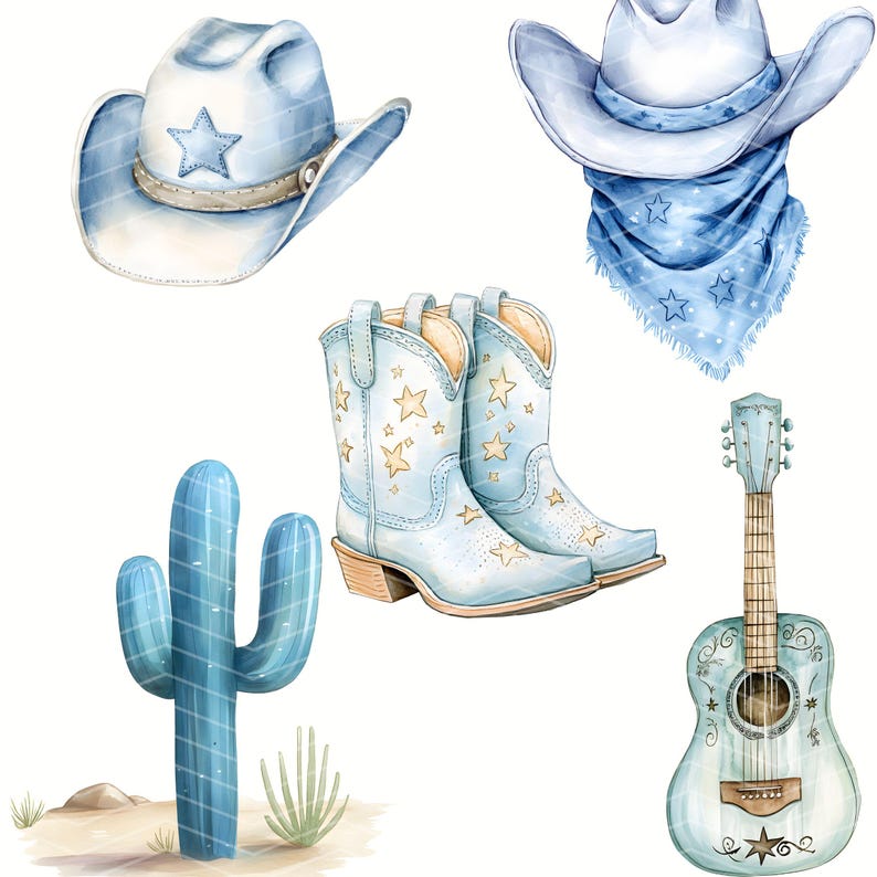 Watercolor Little Cowboy PNG Clipart Bundle, Wild West Baby Shower ...