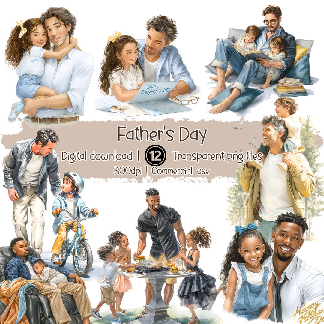 Watercolor Father’s Day Clipart Bundle | Dad and Kids PNG | 12 ...
