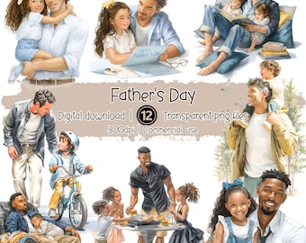 Watercolor Father's Day Clipart, Dad With Kids Clipart, Gift for Dad ...