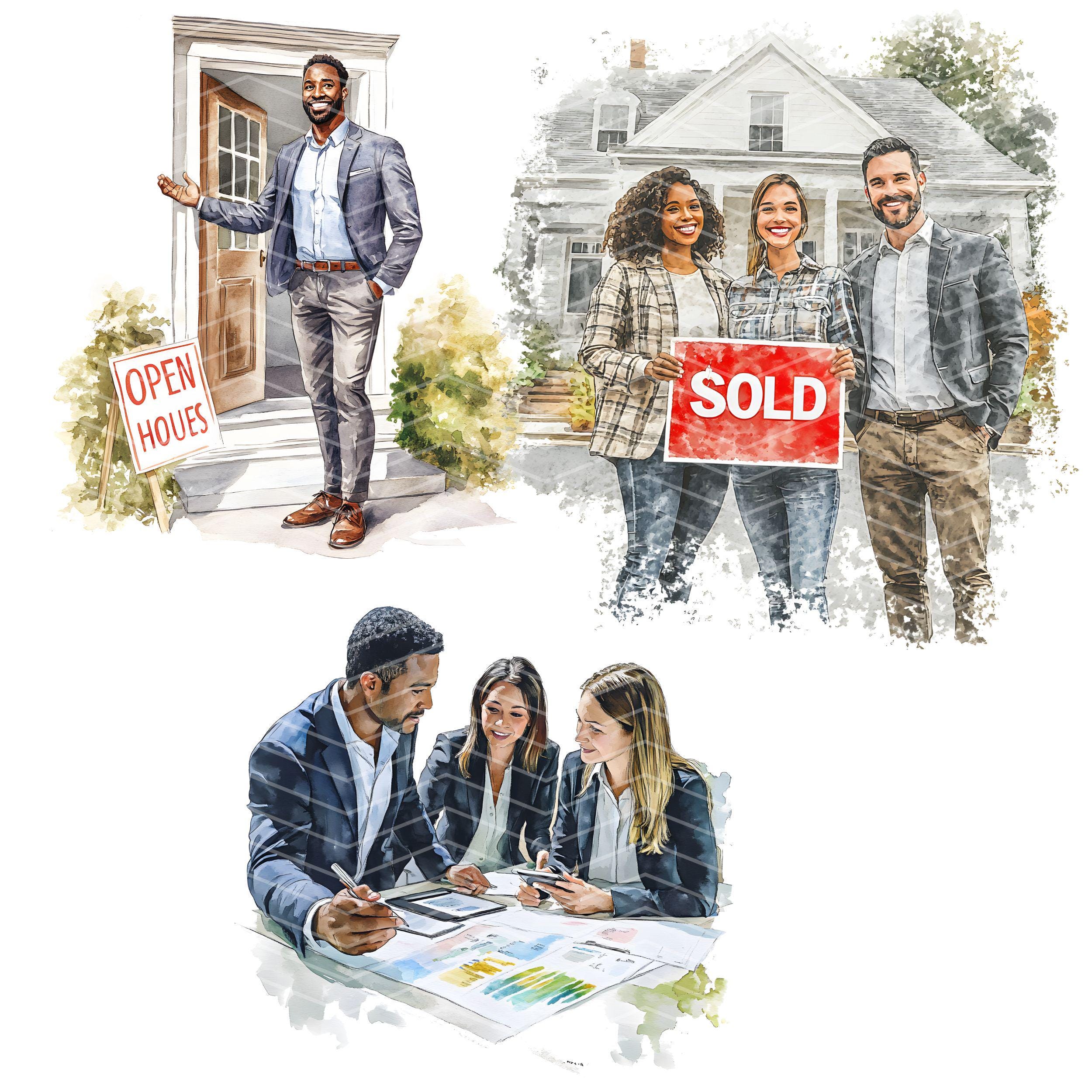 Real Estate Agent Clipart PNG | Realtor Illustration Bundle | 15 Real ...