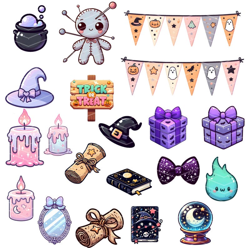 Cute Halloween Clipart Bundle | 102 PNG Files | Kawaii Spooky Elements ...