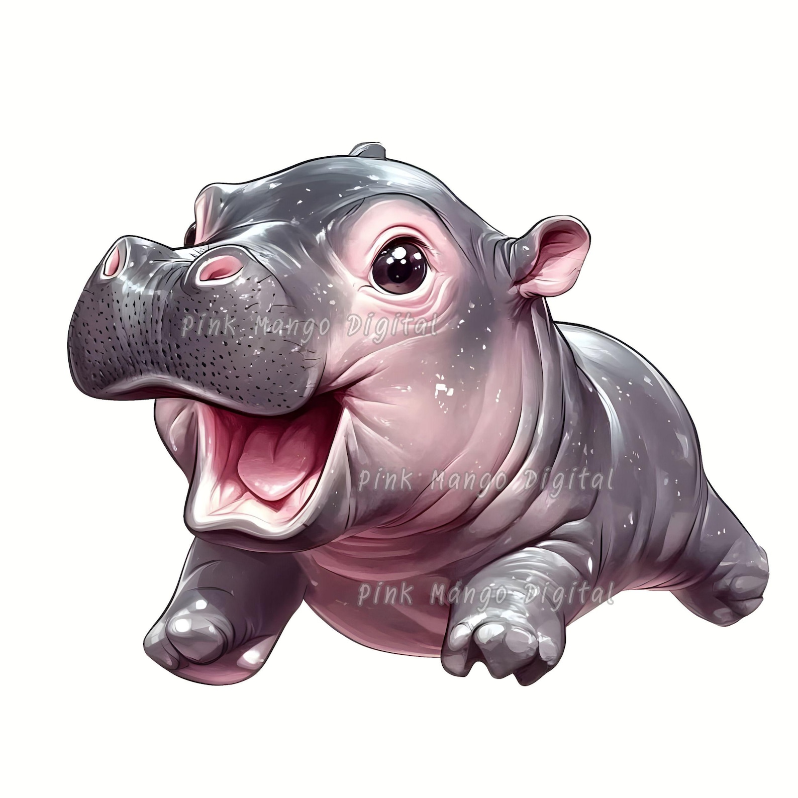 Moo-deng Baby Hippo PNG Clipart Cute Cartoon Hippo Illustration Set ...