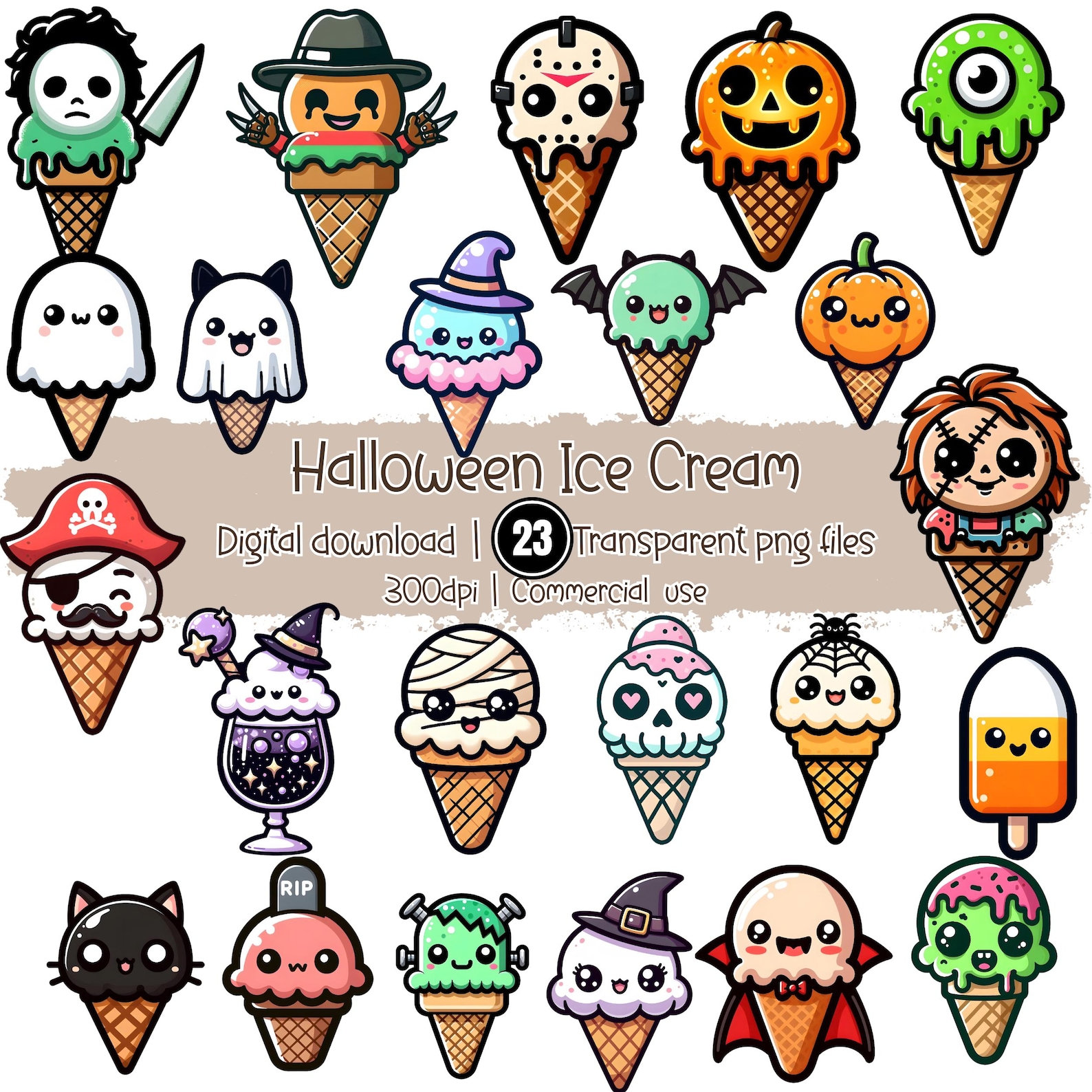 Halloween Ice Cream Clipart: Spooky Kawaii PNG Bundle (digital Download ...