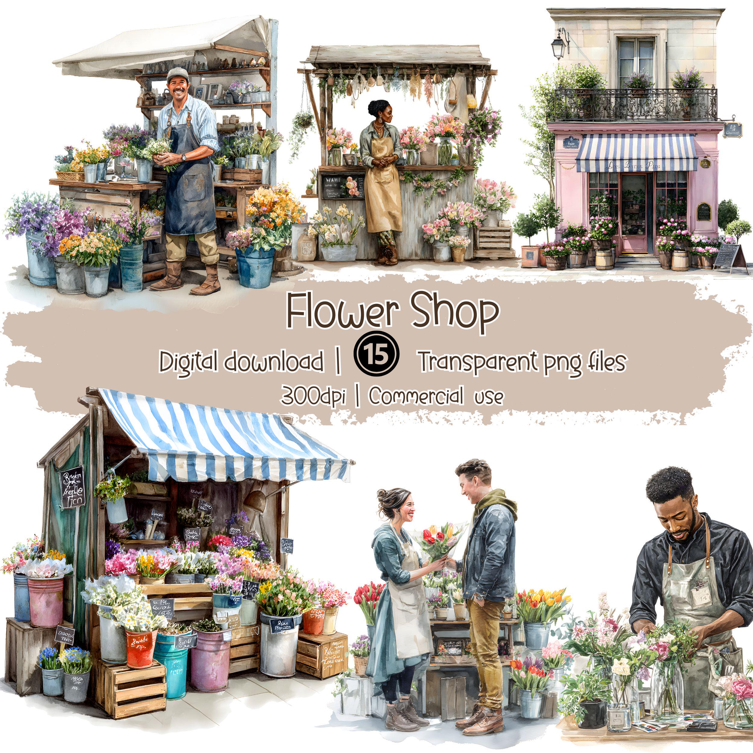 Flower Shop Clipart PNG Bundle | Flower Vendor | Florist PNG | Floral ...