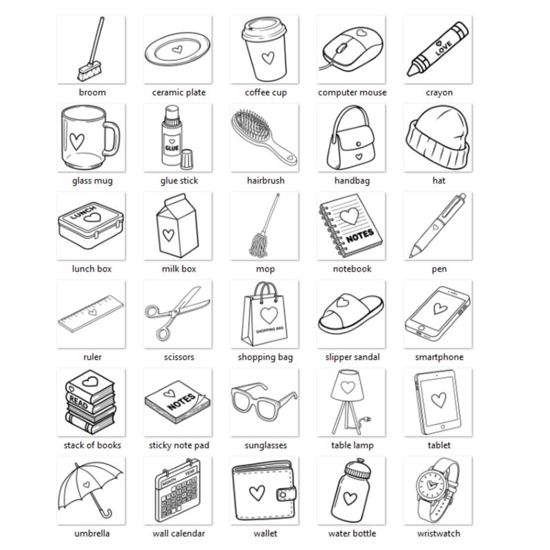 Everyday Objects Line Art Clipart, Daily Items Outline Icons, Minimal ...