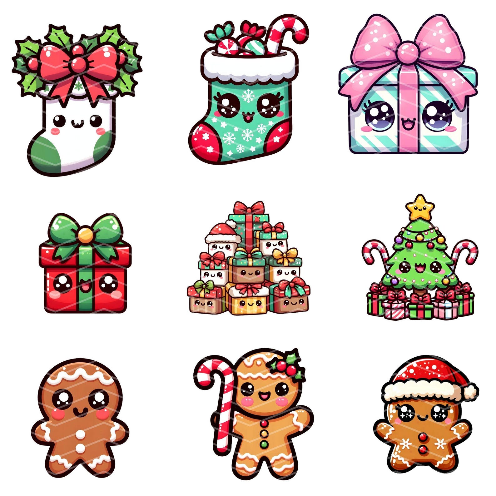 Kawaii Christmas Clipart Bundle | Cute Santa Reindeer Gingerbread PNG ...