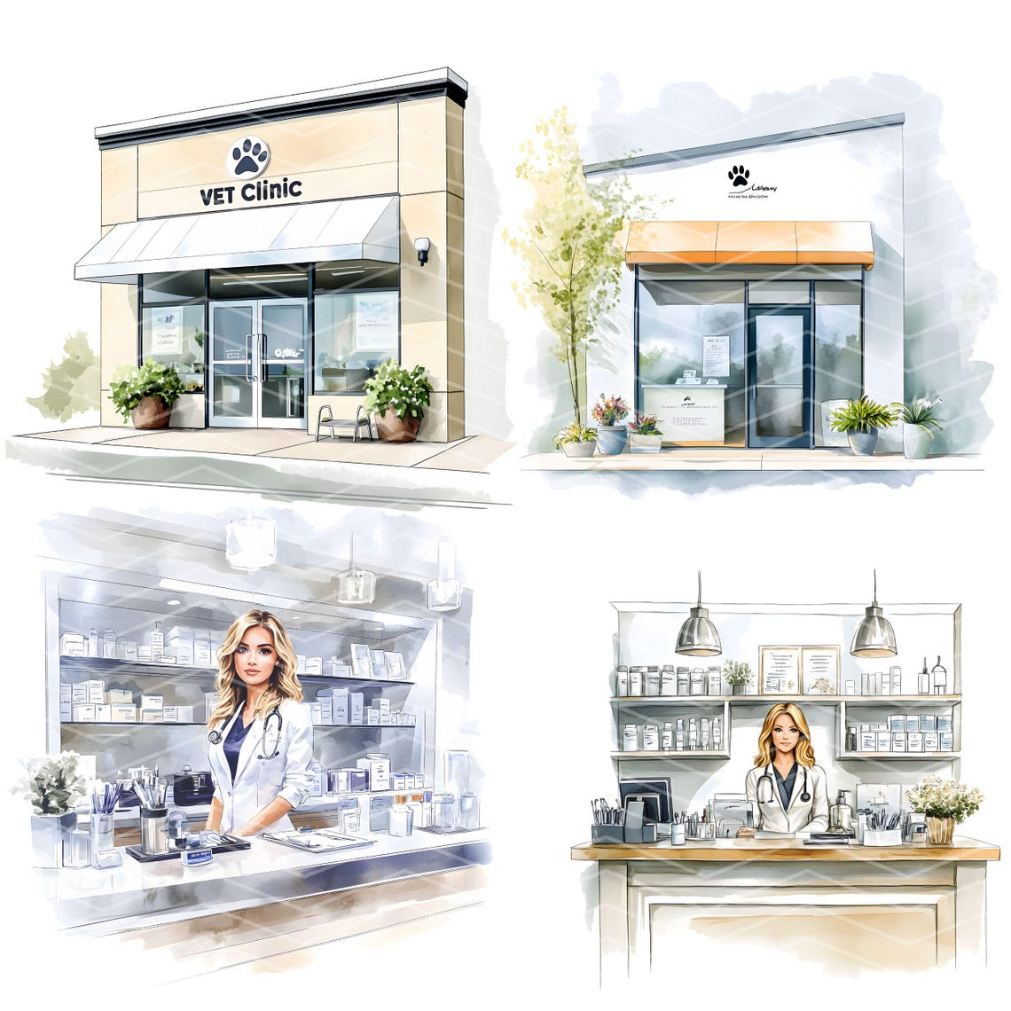 Watercolor Vet Clipart, Veterinarian With Dog Animal Doctor, Veterinary ...