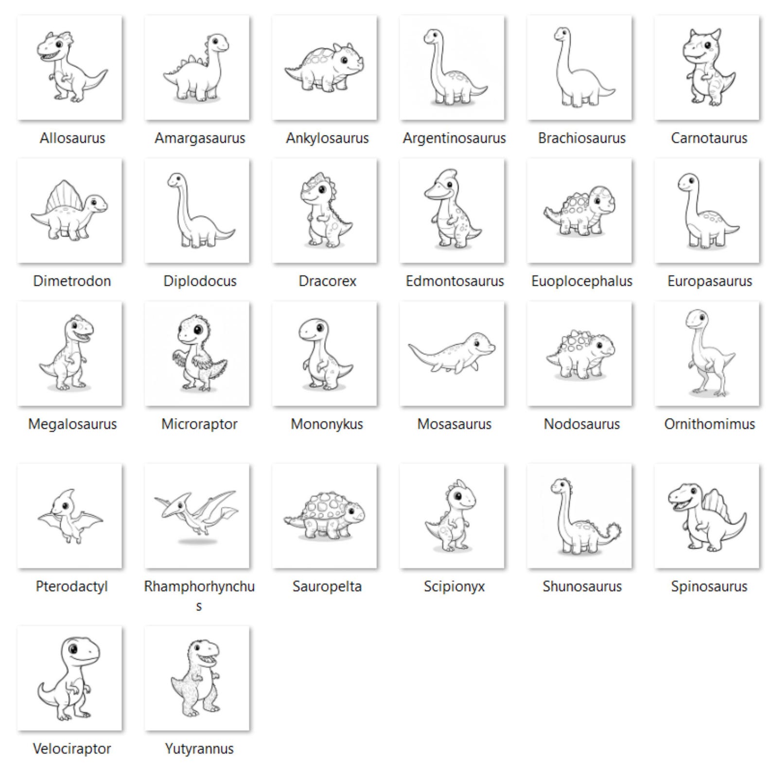 Dinosaur Clipart Bundle, 50 PNG Dino Line Art, Dinosaur Coloring Pages ...