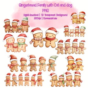 Gingerbread Family PNG Clipart Bundle: Cat & Dog Christmas Graphics ...