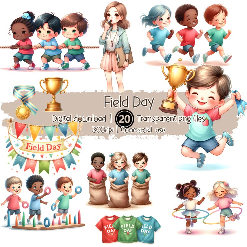 Field Day Clipart Bundle | Kids Sports PNG | School Games Clip Art | 20 ...