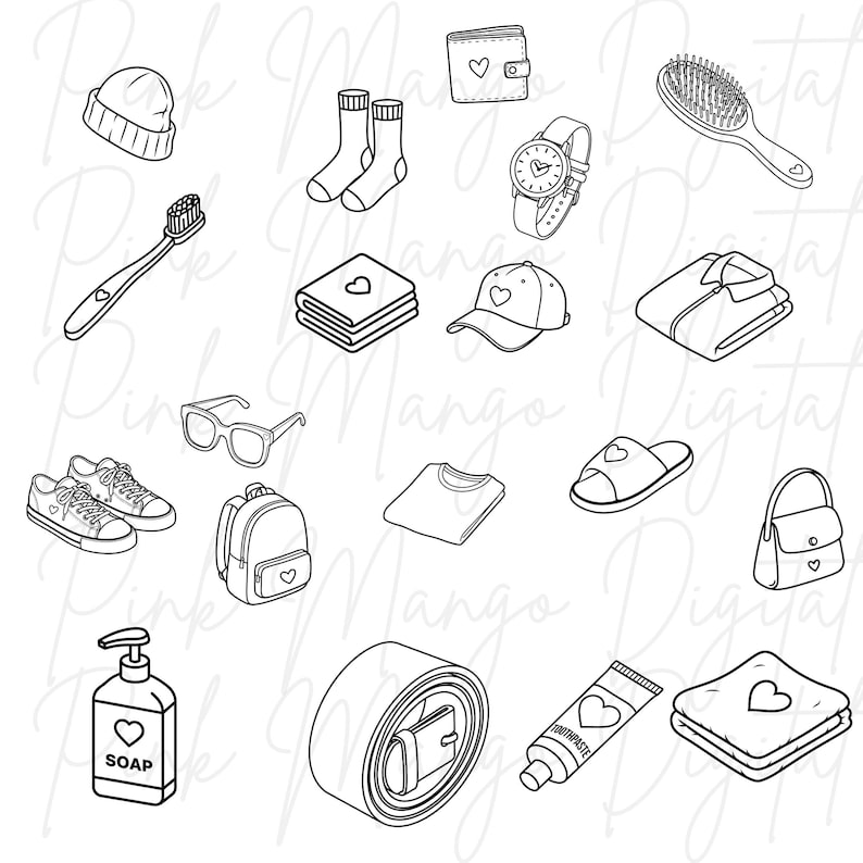 Everyday Objects Line Art Clipart, Daily Items Outline Icons, Minimal ...