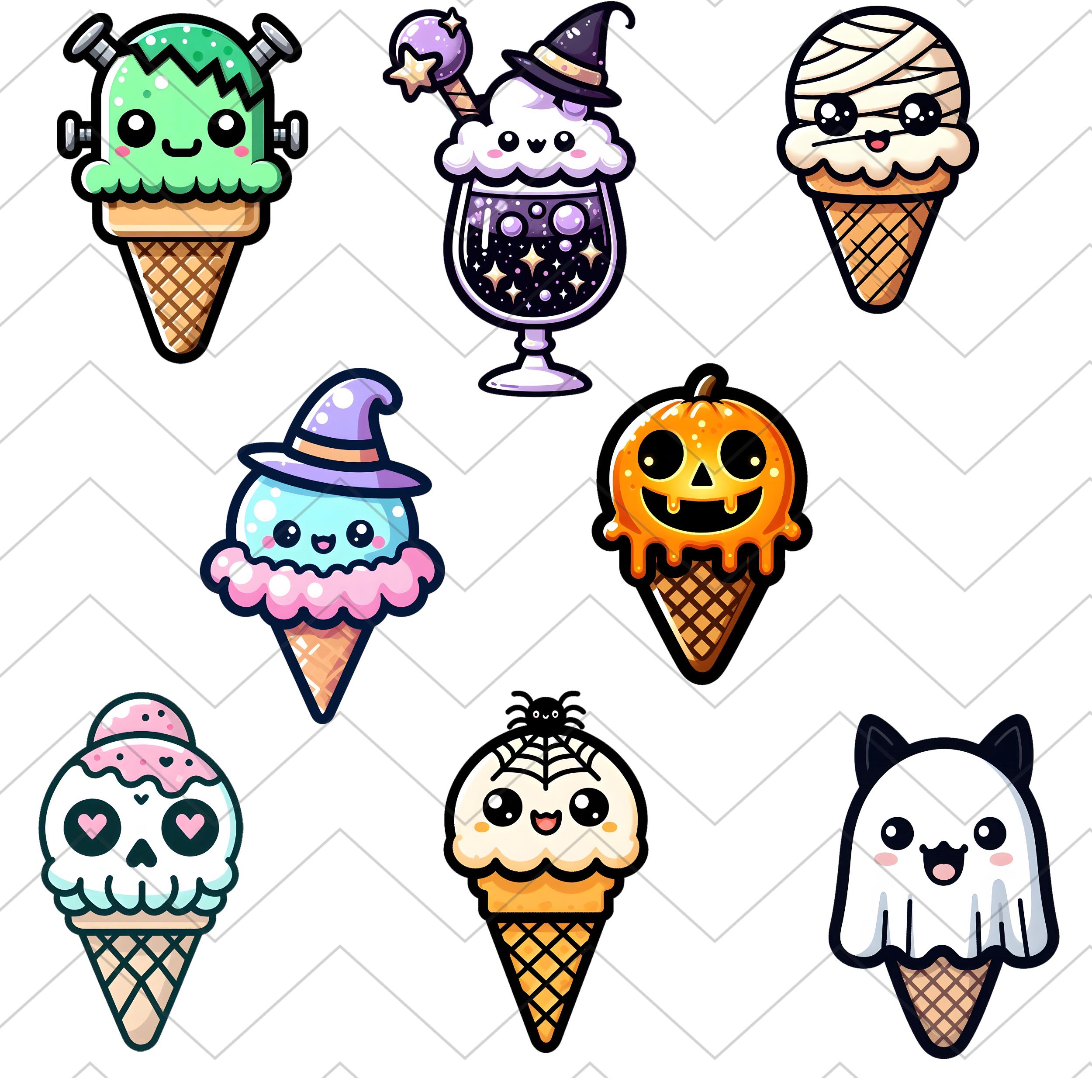 Halloween Ice Cream Clipart: Spooky Kawaii PNG Bundle (digital Download ...